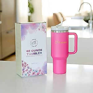 Princess 40 Oz Tumbler with Handle and Straw - Insulated Stainless Steel Water Bottle Fits in Car Cup Holder - Double Walled Water Bottles with Lid - Princess Gifts - Gifts for Girls