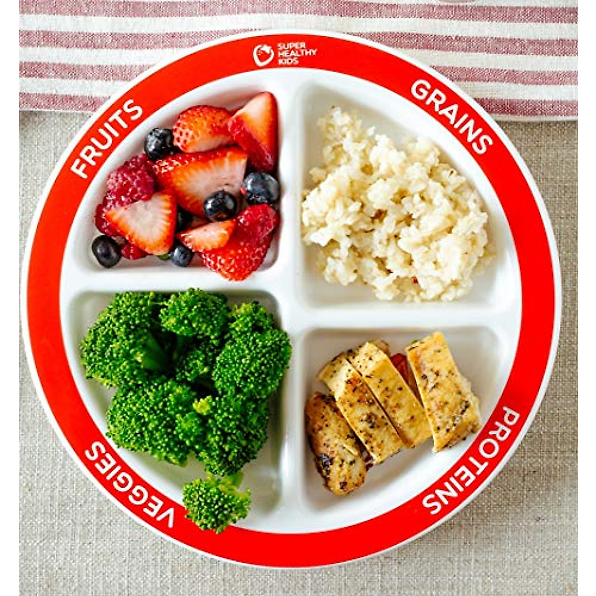 Health Beet Choose MyPlate Portion Plate for Kids, Toddlers - Kids Nutrition Plates with Dividers Plus Dairy Bowl from (English language, Plate with Dairy Bowl)