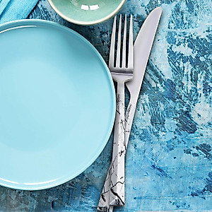 Hamilton Forge Tomodachi by Hampton Forge - Dali Marble – 20 Piece Flatware Set – Service for 4 Silverware set – Stainless Steel – White with Black, Silver