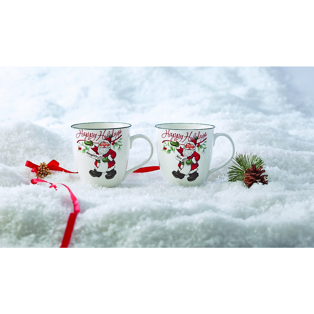 Pfaltzgraff Winterberry Mug Porcelain Naughty And Nice (Set of 2), 20 oz, Assorted -