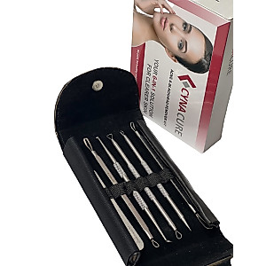 German Stainless Professional set of 6- Blackhead Remover Comedones Extractor Acne Removal Kit for Blemish,Whitehead Popping, Zit Removing for Nose Face Tools-Blackhead Removal w/zipper Leather case