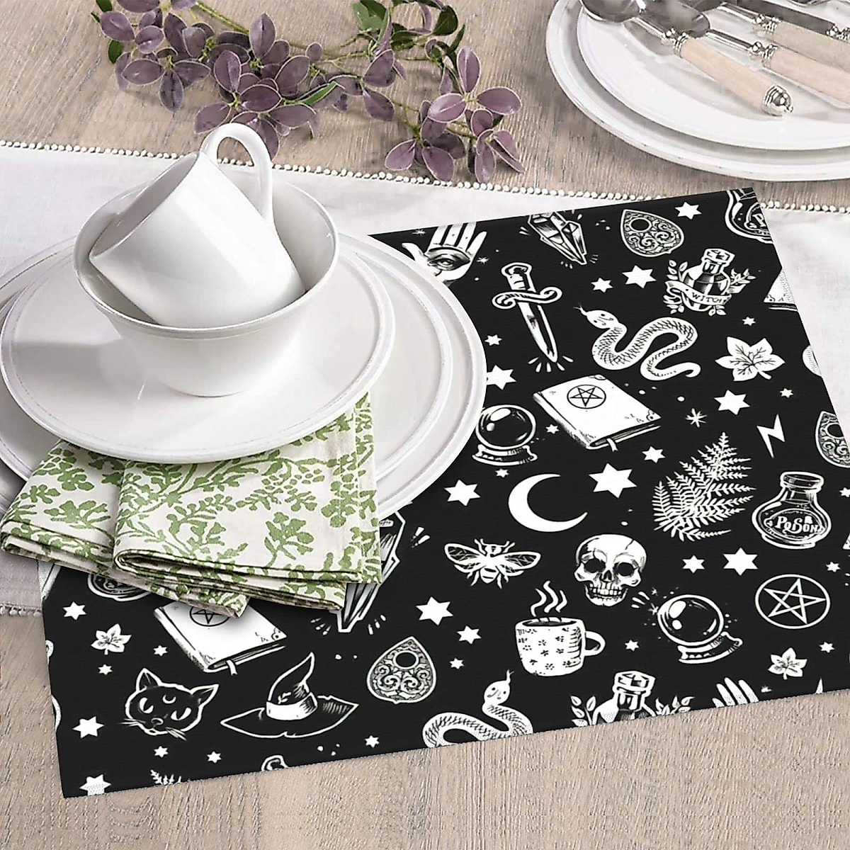 Dish Drying Mat For Kitchen Counter Skull Cat Moon Gothic Design Super Absorbent Microfiber Drainer Mat Extra Large Dishes Drainer Pad Kitchen Decor Accessories