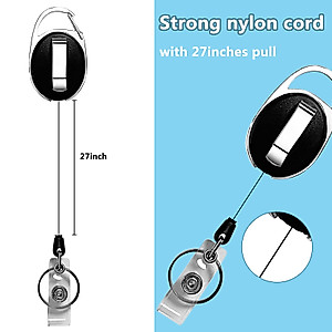 20 Pack Retractable Badge Holder with Carabiner Reel Clip, Bulk ID Card Key Holder with Ring, Heavy Duty Black Key Chain Extender for Office Work Employee