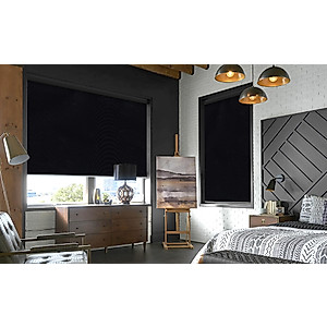 LINKCOO 100% Blackout Roller Window Shades, Room Darkening Window Blinds with Thermal Insulated Fabric, Corded Roll pull down shades for home and office (Black - Width 20", Max Drop Height 79")