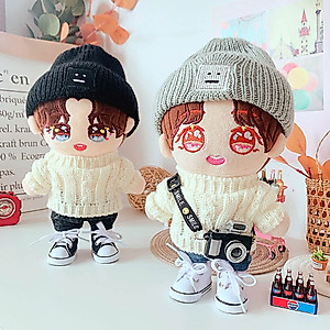 niannyyhouse Doll Clothes Suit 7.8in/20cm Plush Doll Clothes Hat + Sweater + Shorts 3-Piece Set Doll Dressup Square Face Hat Denim Shorts White Sweater (Blue)