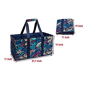 YELAIYEHAO Extra Large Utility Tote Bag - Oversized Collapsible Pool Beach Canvas Basket (1-open, BlueLeaf)