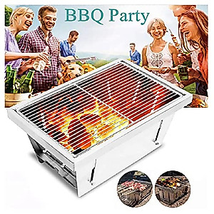 SEHOMY Portable Charcoal Grills 14.3", Folding Smoker Camping BBQ Grill Stainless Steel, Barbecue outdoor Grilling for Hiking Picnics Garden Travel Patio Backyard, Household grills outdoor cooking