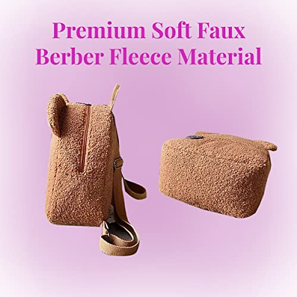 Kaupuar Fashion Fleece Sherpa Kawaii Backpack Fluffy Backpack Fuzzy School Bag Teen Girls Plush Bear Backpack (Black)