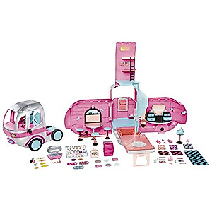 LOL Surprise OMG Glamper Fashion Camper Doll Playset with 55+ Surprises, Fully-Furnished with Light Up Pool, Water Slide, Bunk Beds, Cafe, BBQ Grill, DJ Booth - Gift Toy for Girls Ages 4 5 6 7+ Years