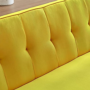 FULife Convertible 3 in1 Loveseat Sofa Futon Couch Sleeper Pullout Chaise Lounge Recliner Chair Reversible Folding Daybed Guest Bed,2-Seat Sofá,Adjustable Back,600lb Capacity, Yellow Linen Fabric 72"w