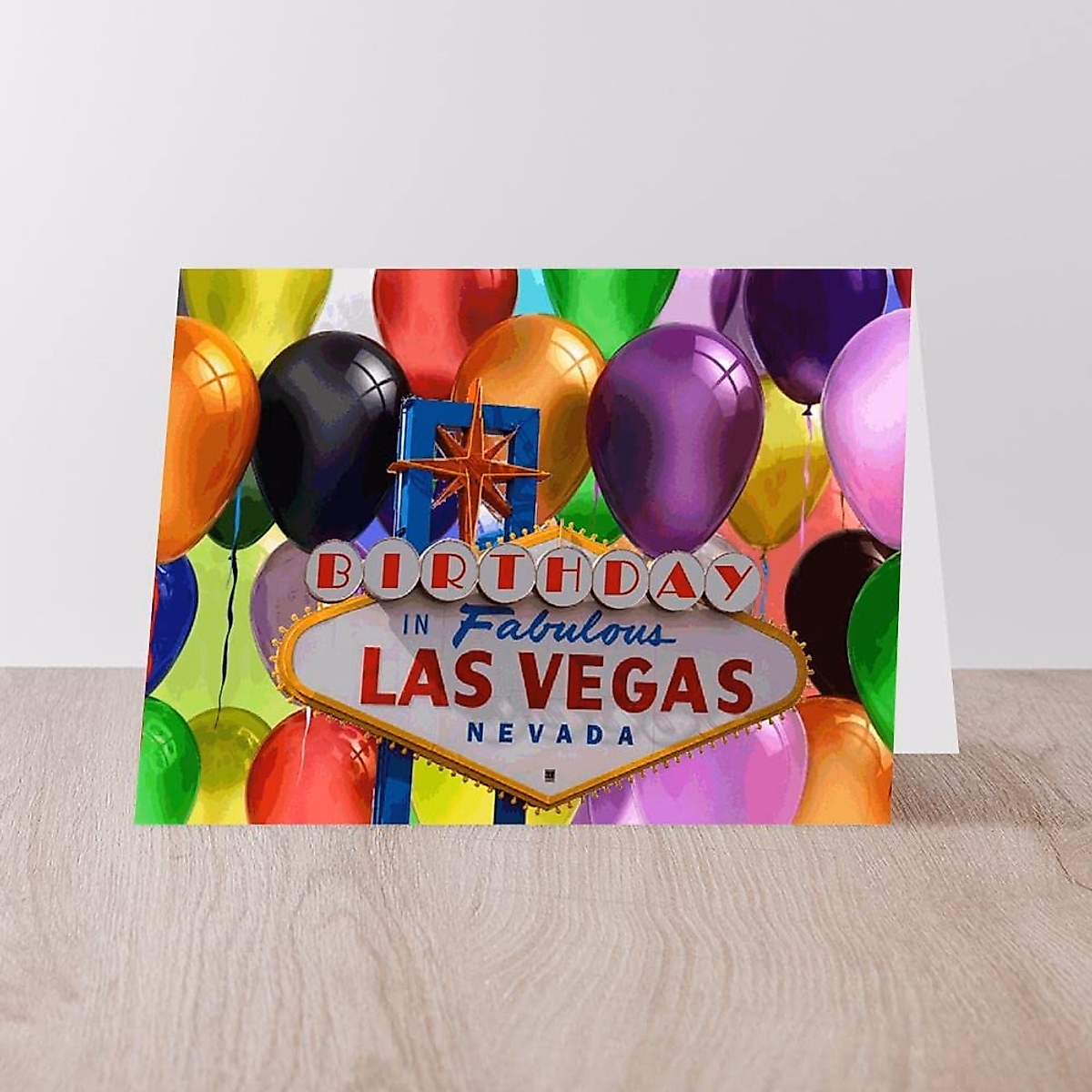 CafePress Birthday In Las Vegas Balloon Folded Greeting Card Glossy