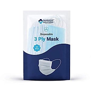 PandMedic Disposable Face Mask MADE in USA | Premium Medical American 3 Ply Safety Face Masks Breathable With Elastic Ear Loops - 50ct Resealable Bag