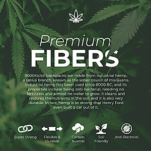 8000Kicks Everyday Hemp Backpack - Lightweight and Weatherproof Backpack for Work and Travel with Anti-theft pocket and Spacious Interior (Navy)