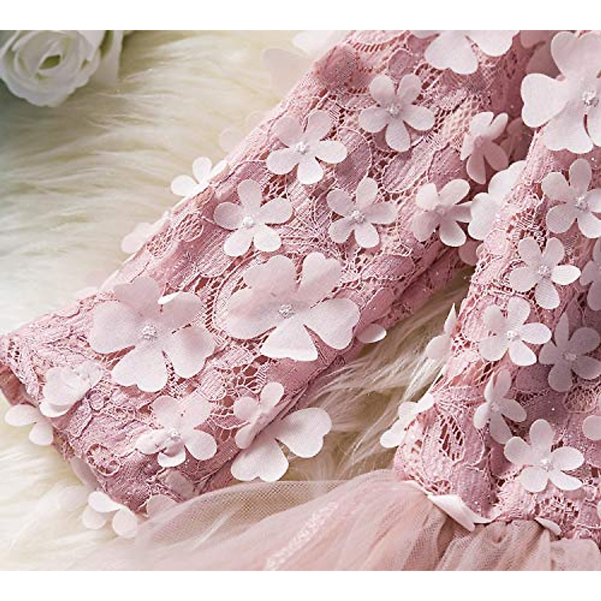 TTYAOVO Girls Long Sleeve Lace 3D Flowers Tulle Layered Princess Party Dresses Size(120) 3-4 Years Pink