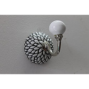 PARIJAT HANDICRAFT Hand Painted Beautifully Black & White Colored Ceramic Wall Hook Hanger Key Holder hat Clothes hangings Bath Towel Hook Hanger.