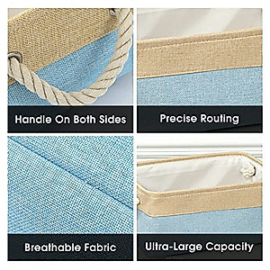 3 pack Fabric Storage Bins Basket Durable Storage Collapsible Storage Basket Large Storage Basket for Home organizing shelves, Toys,Clothes (Light Blue,Beige,16.1Lx12.6Wx6.7H Inches)
