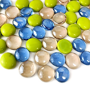 2 LB Floral Glass Gems Stones Flat Marbles Beads Mixed Green,Royal Blue,Peach for Vases Bowl Fillers,Crafts,Table Scatter,Home Centerpieces,Aquarium,Fairy Garden,Candle Holder