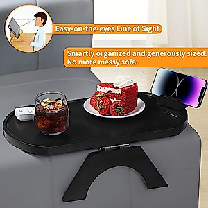 Lengthened Upgrade 17.7x9.8 Couch Arm Table Tray for Sofa, Center Console Armrest Clip Table for Car, Wooden, Foldable, Large Space for Eat/Drink/Snack/Remote Control, with 360° Rotating Phone Holder