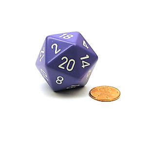 Jumbo d20 Counter - Opaque 34mm Dice: Purple with White