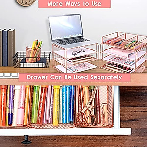 Desk Organizers and Accessories, 4 Tier Desk Organizers with 5 Upright Sections, 2 Pen Holders and Drawer, Desk accessories & workspace organizers, for School Home Office Supplies Organizer, Rose Gold