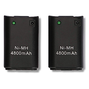 CICMOD Battery Pack for Xbox 360 Remote Controller 2pcs Ni-MH Rechargeable Batteries USB Cable Black