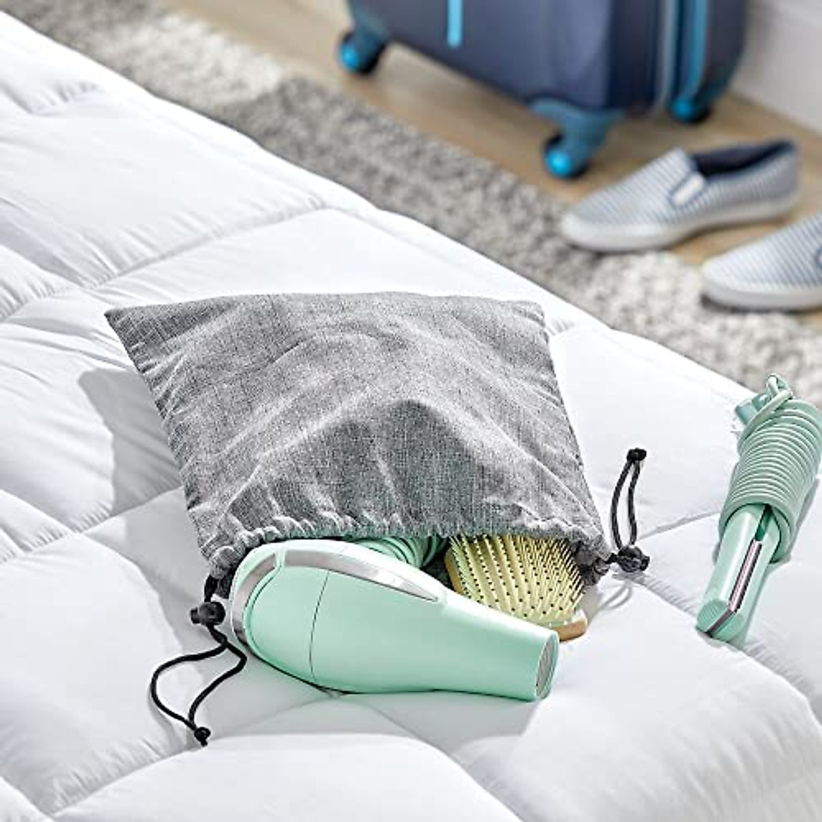 mDesign Portable Large Capacity Travel Bag with Draw String Closure, Water-Resistant for Laundry Room, College Dorm Room, Apartment, Gym, Sporting Events, School, Make-Up, Travel - 2 Pack - Gray