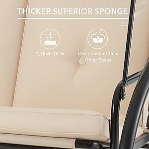 U-MAX Outdoor Proch Swing Chair with Adjustable Backrest&Canopy, Patio Swing Set 2-in-1 Convertible Outdoor Swing Patio Canopy Swing Daybed with Removable Beige Cushions for Adults