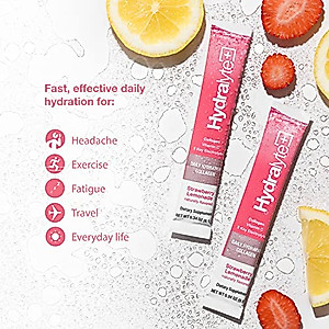 HydraLyte Electrolytes Plus Collagen, Lightly Sparkling Strawberry Lemonade VERISOL Collagen Powder Packets - Clinical Daily Dose of High Grade Collagen with Vitamin C and Zinc (8oz Serving, 12 Count)