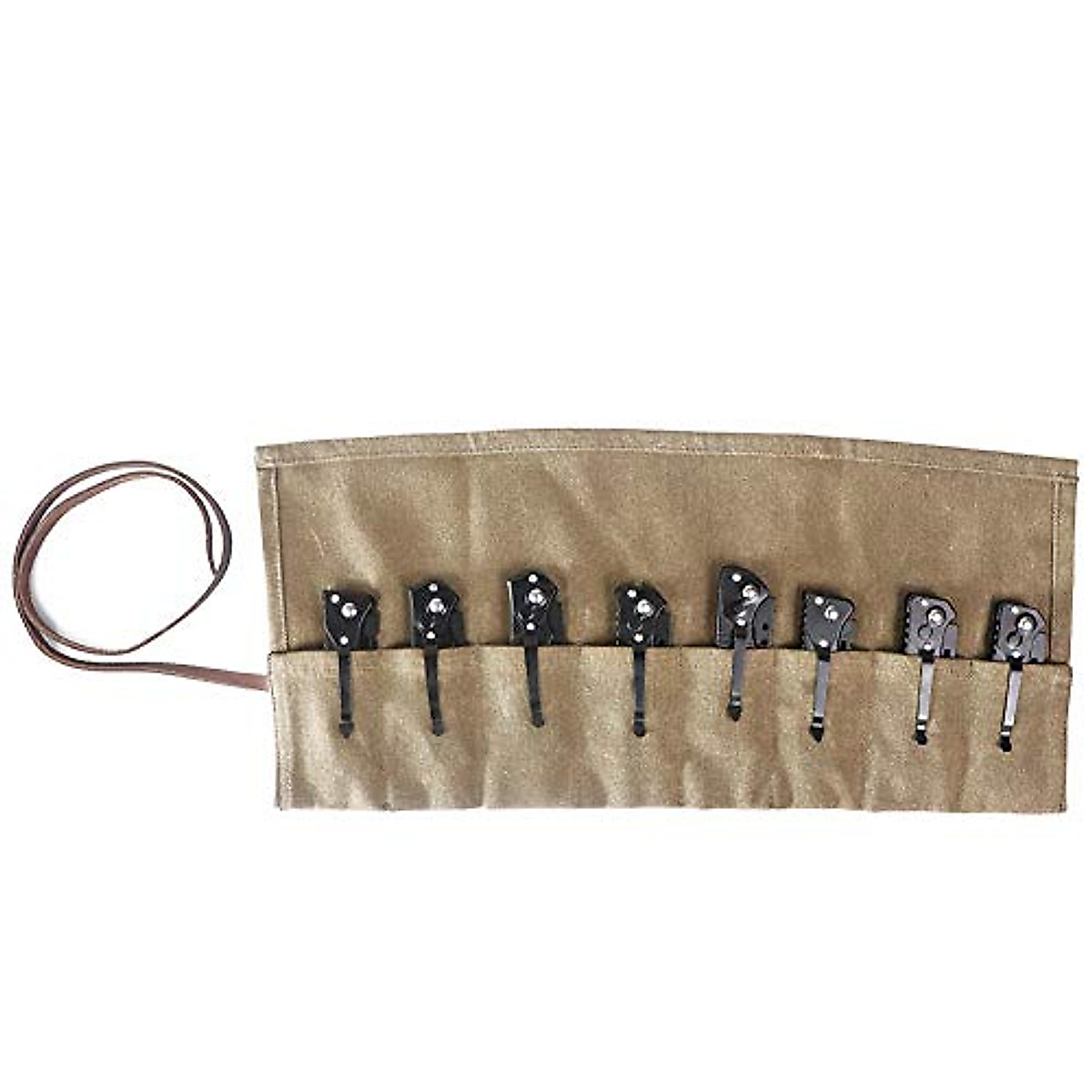 Pocket Knife Roll Bag,Waxed Canvas Small Knife Roll Up Pouch,Folding Knife Storage Case,Tactical Knife Protectors Sheath, Multi-Purpose Knife Roll With 8 Slots For Display Camping Hiking