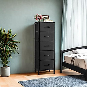 AODK Dresser for Bedroom with 5 Storage Drawers, 48" Tall Dresser Chest of Drawers Fabric Dresser with Sturdy Steel Frame, Black