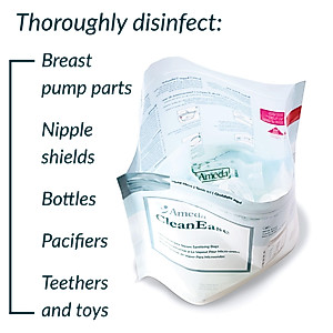 Ameda CleanEase Microwaveable Steam Sterilizer Bags for Baby Bottles & Breast Pump Parts | Microwave Sterilizer for Baby Bottles | Breast Pump Sterilizer Bags | BPA Free | 20 uses per Bag (7 Count)