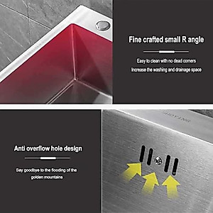 Commercial kitchen sink, household sink, vegetable basin single sink, commercial restaurant kitchen sink, washbasin, suitable for garage, restaurant, kitchen, laundry room, outdoor(55x45x80cm/21.6x17.