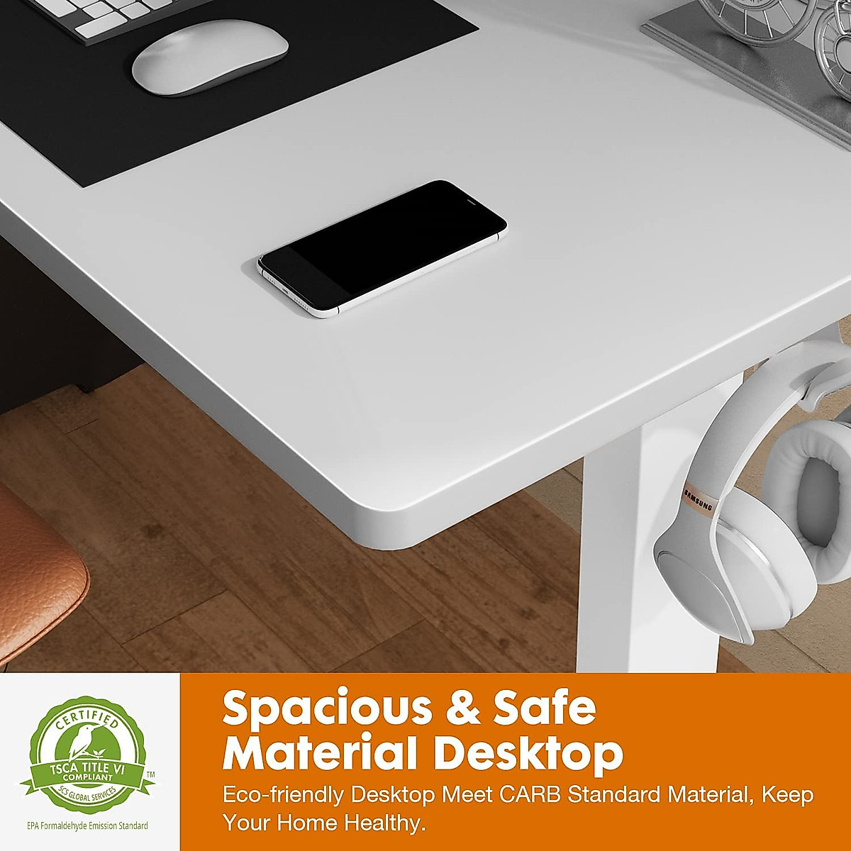 Sweetcrispy Height, 55 x 24 Inchs Electric 3 Memory Presets Adjustable Stand T-Shaped Bracket, Ergonomic Computer Desk for Home Office, White, 23.62"D x 55.12"W x 30"H