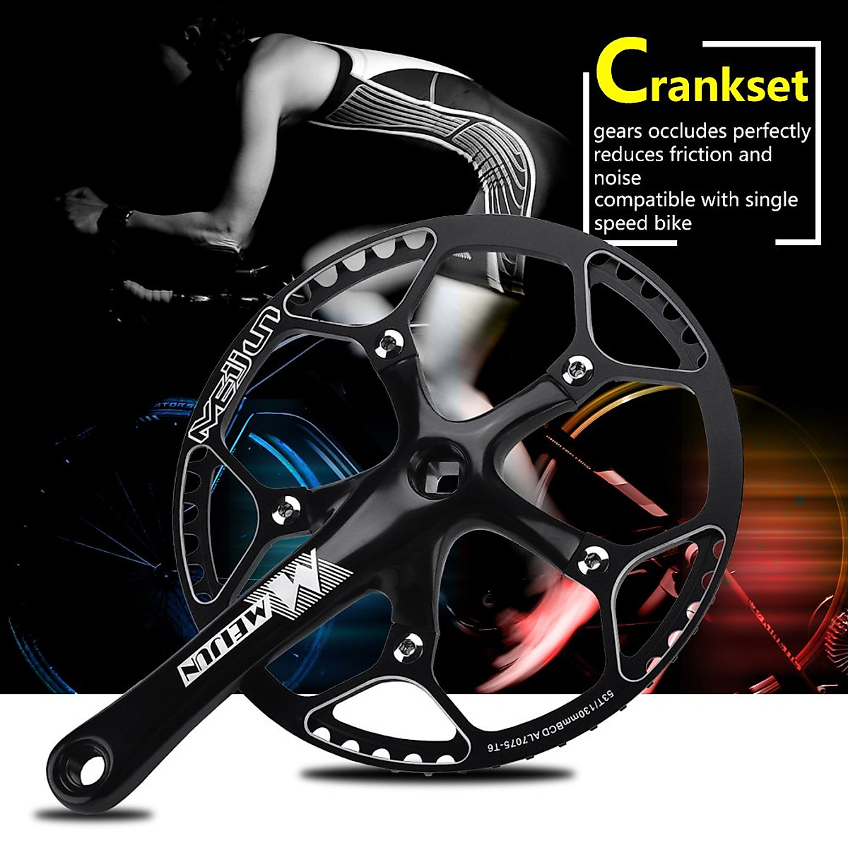 Dioche Crankset, Single Speed Crankset Mountain Bike Aluminum Alloy Hollow Integral Mountain Bike Crankset Arm Speed Fixed Gear,Easy to Modify Single Crank Set(Black)