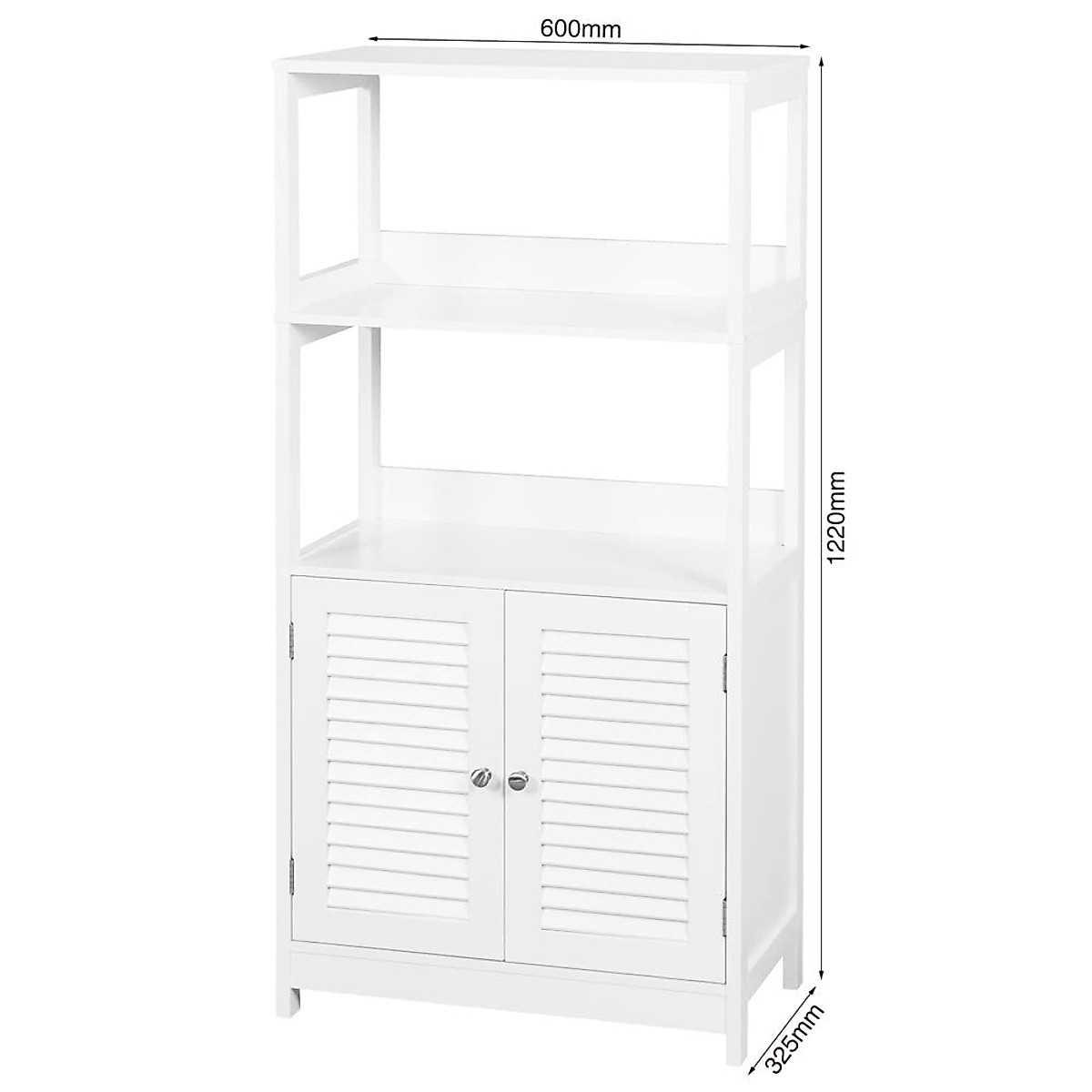 Huedimboene Large Bathroom Floor Cabinet, Freestanding Multipurpose Storage Cabinet with 2 Open Shelves and Storag Cupboard for Bathroom Kitchen Living Room Entryway, 23.6 x 12.8 x 48.0 inches, White