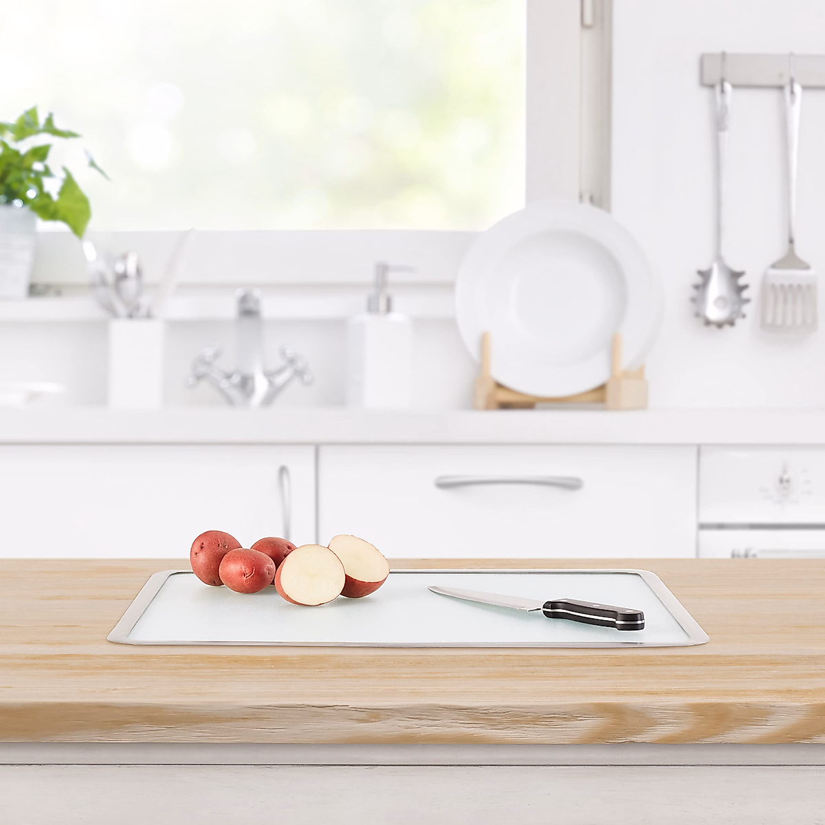 Vance Surface Saver 16 X 20" White Built-in Surface Saver Tempered Glass Cutting Board, White