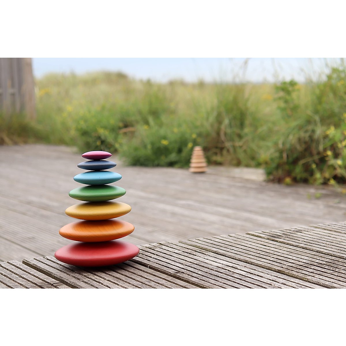 TickiT Rainbow Buttons - Set of 7 - Wooden Stacking Stones for Babies and Toddlers Aged 0+ - Natural Toy for Early Development and Open-Ended Play