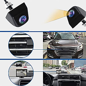 Front Backup Camera HD 720P Waterproof IP68 Super Night Vision Metal Shell 170 Degrees Wide View Angle Side Rear View Reverse Camera for Cars Pickup Trucks SUVs RVs Vans 12V (Black)