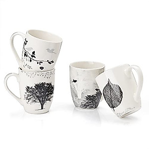 Set of 4 Coffee Mug Sets, 12 OZ Ceramic Coffee Mugs, Set with Different Tree Patterns Coffee Cup