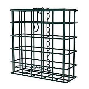 MEKKAPRO Suet Feeder with Hanging Metal Roof, One Suet Capacity, Suet Bird Feeder for Outside Hanging Water Resistant, Hanging Bird Feeder - Wild Bird Feeder Easy to Use Suet Cage (Single)