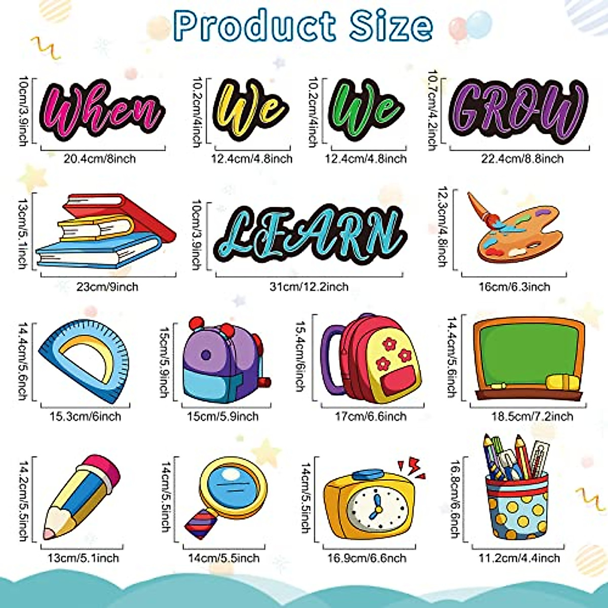 Pajean 60 Pieces When We Learn We Grow Paper Cut Outs Classroom Bulletin Board Set School Wall Decorations for Kids Boys Girls School Classroom Decor, JB-220701-G