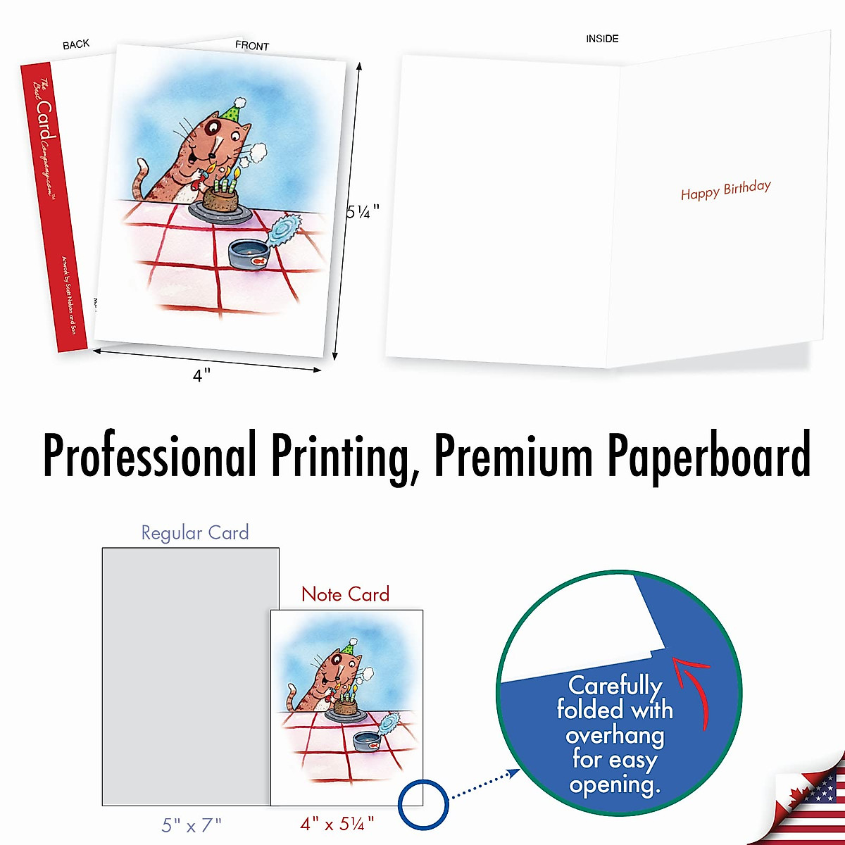 The Best Card Company - 10 Cute Birthday Note Cards with Envelopes (4 x 5.12 Inch) - Pets and Animal Notecards, Boxed Assortment - Kitty Birthday M3791BDG-B1x10