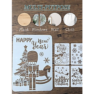 Christmas Stencils Reusable, 9Pcs Farmhouse Large Merry Christmas Stencils for Painting on Wood Winter Decor,8 X 11 Inch,Snowflake Chirstmas Tree Craft Stencils