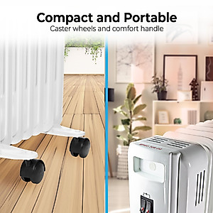 Comfort Zone Electric Oil-Filled Radiant Radiator Space Heater, Never Refill, Adjustable Thermostat, Tip-Over Switch & Overheat Protection System, Ideal for Home, Bedroom, & Office, 1,200W, CZ7007J