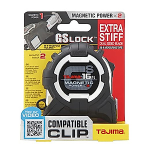 TAJIMA Tape Measure - 16ft x 1in GS-Lock Measuring Tape with Compatible Clip & Dual Magnetic Power - GS-SC16BW