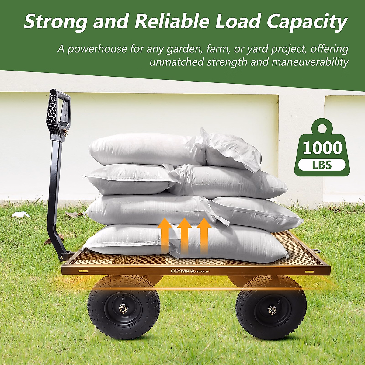 Olympia Tools Steel Garden Cart 1,000lbs 6-cu ft Utility Cart, Heavy Duty Wagon, with Removable Mesh Sides to Convert into Flatbed, Lawn and Utility Wagons Cart