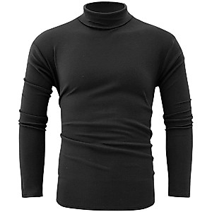 jonivey Mens Basic Turtleneck Long Sleeve Lightweight Soft Casual Knit Fitted Thermal T-Shirt Pullover Tops (03Black,XL)