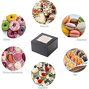 Bekoetoz 100Pcs Paper Cookie Boxes With Window Small Bakery Boxes 4x4x2.5 Inches Mini Cake Boxes For Pastries,Cupcakes,Desserts,Donuts,Chocolate Strawberries,Candy,Treat Boxes(4 * 4 * 2.5,Black)