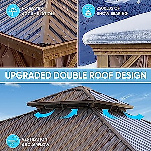 12' x 20' Outdoor Patio Gazebo All-Weather Heavy Duty Hardtop Gazebo Canopy Double Vented Roof Pergolas Galvanized Steel Aluminum Frame with Netting&Curtains for Garden/Lawns/Backyard/Parties