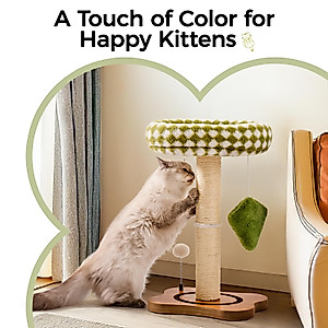 Mewoo Cat Scratching Post with Bed, Cat Tower with Cat Scratcher Post, Small Cat Tree for Indoor Cats, Sisal Cat Scratcher with Removable Cat Perch, Cat Ball Track and Kittens Toys (Green, Medium)